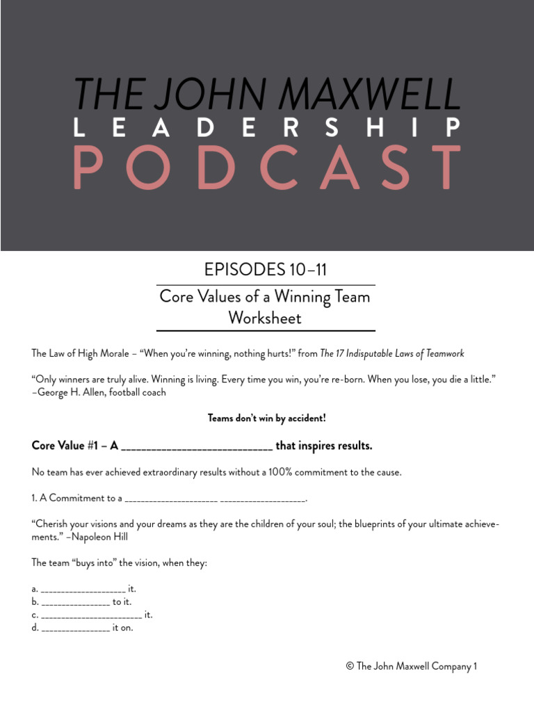 Core Values for Winning Teams | PDF | Happiness