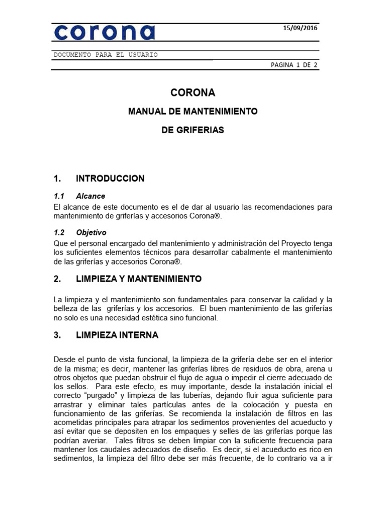 Manual Mto Griferia Set 15-16 | PDF | Lavabo | Agua