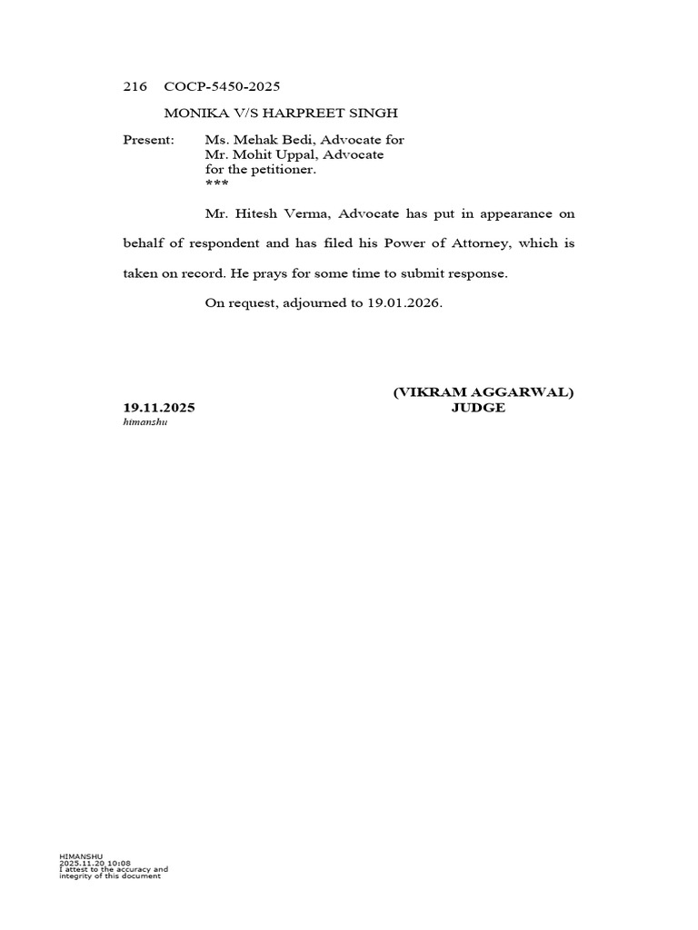Court Case: Monika vs Harpreet Singh | PDF