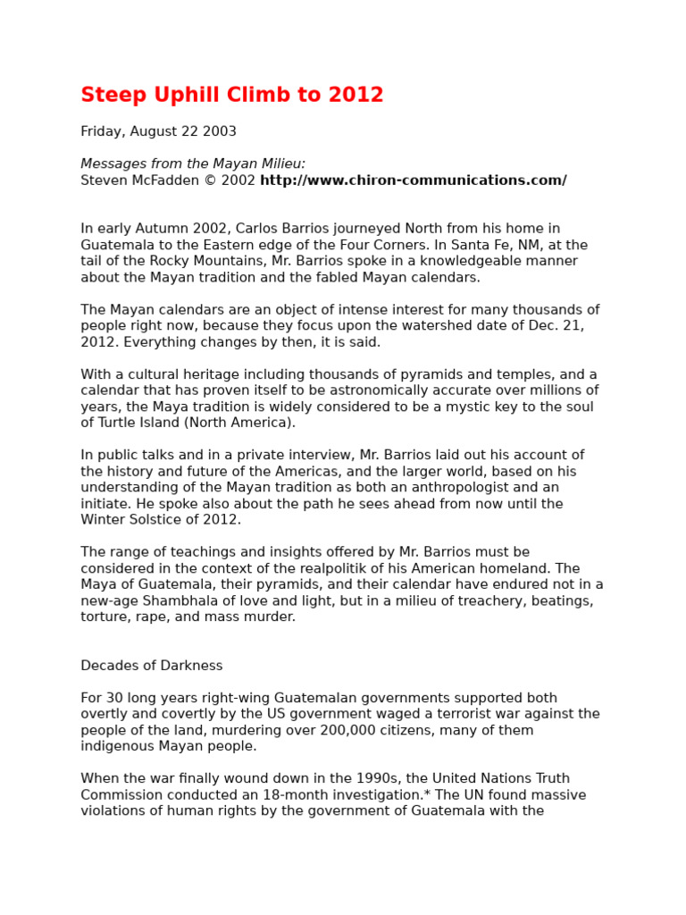 Steven McFadden - Steep Uphill Climb To 2012 | PDF | Sun | Guatemala