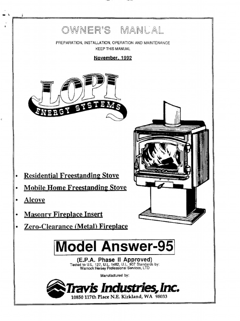 Lopi Answer-95 Owner's Manual | PDF | Chimney | Screw