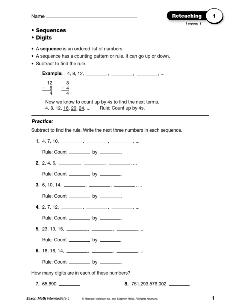 Saxon Math Intermediate 5 Reteaching Guide | PDF | Discrete Mathematics ...
