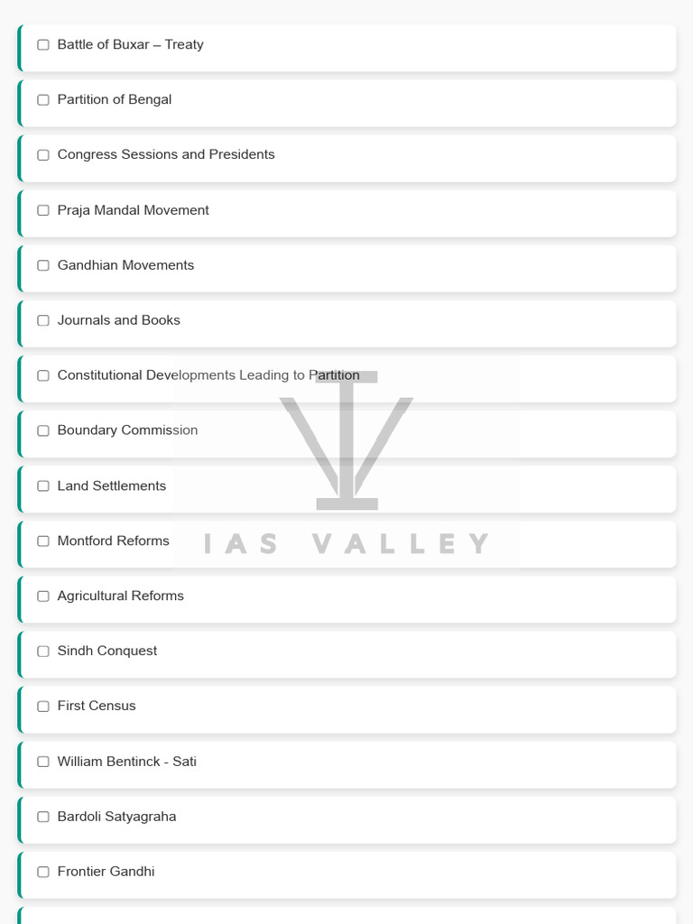 History Topics Checklist | PDF