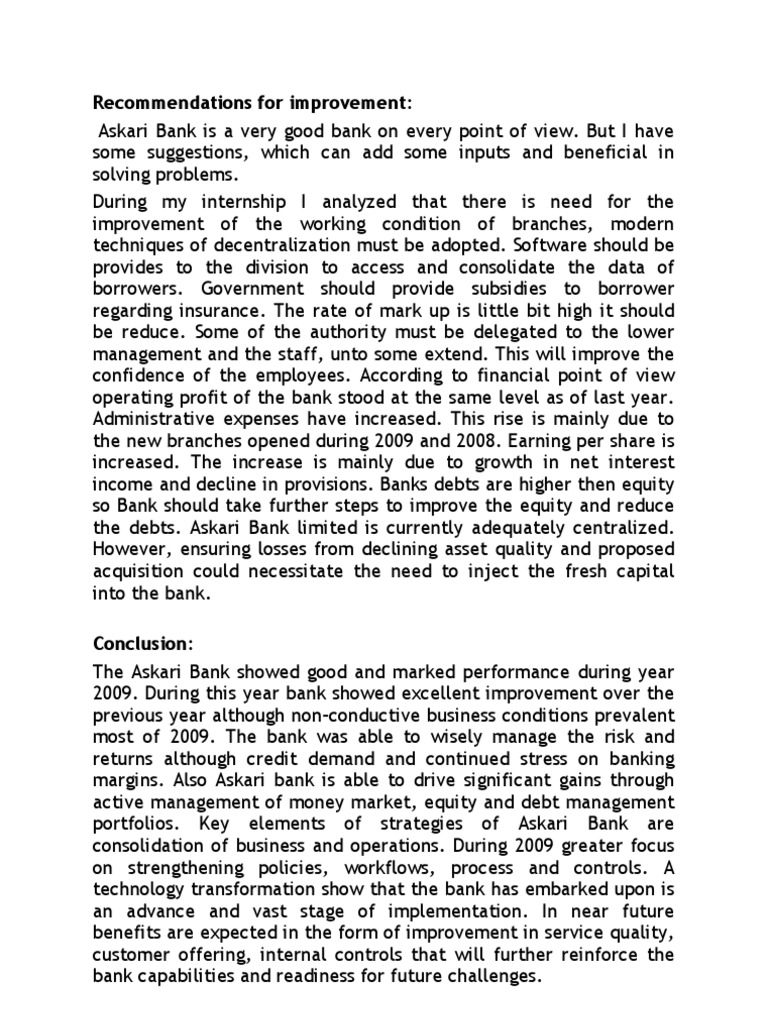 Recommendations For Improvement | PDF | Cheque | Banks
