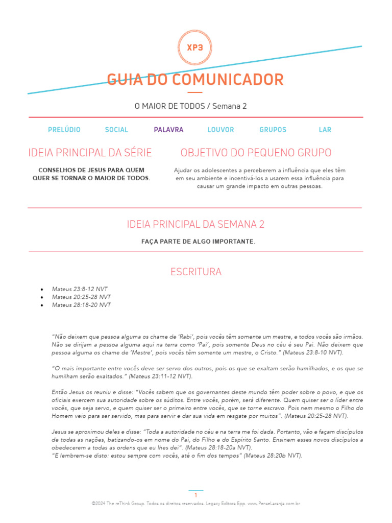 2408 XP3 Guia Do Comunicador SEM 2 O Maior de Todos | PDF | Jesus | Cristianismo Primitivo