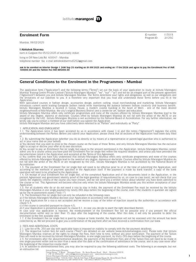 Enrolment Form | PDF | Legal Liability | Travel Visa