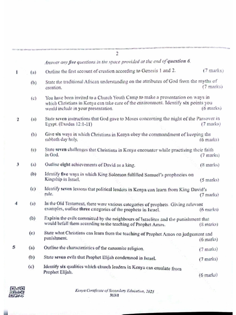 CRE Kcse 2025 pp1&2 | PDF