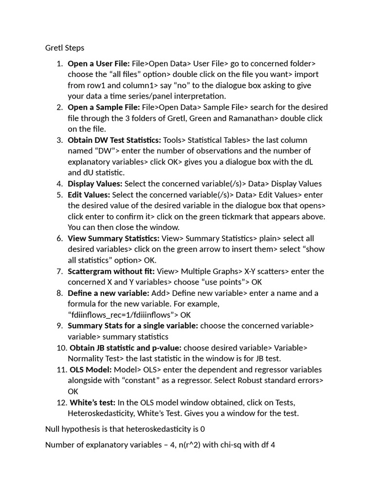 Gretl Statistical Analysis Guide | PDF | Ordinary Least Squares ...