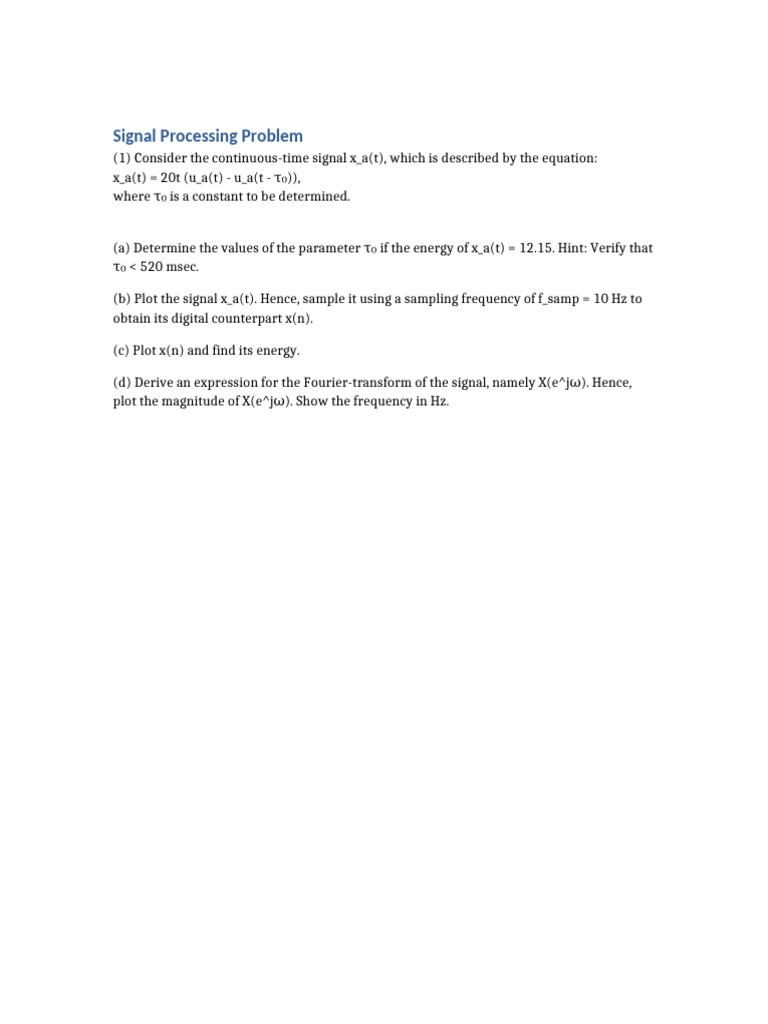 Signal Processing: Energy and Fourier Transform | PDF