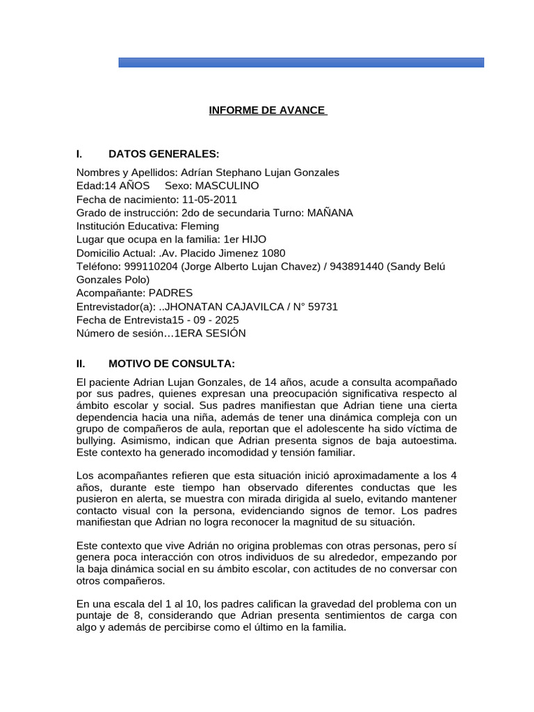 04.10.25 Informe de Adrían Lujan | PDF | Las emociones | Ansiedad