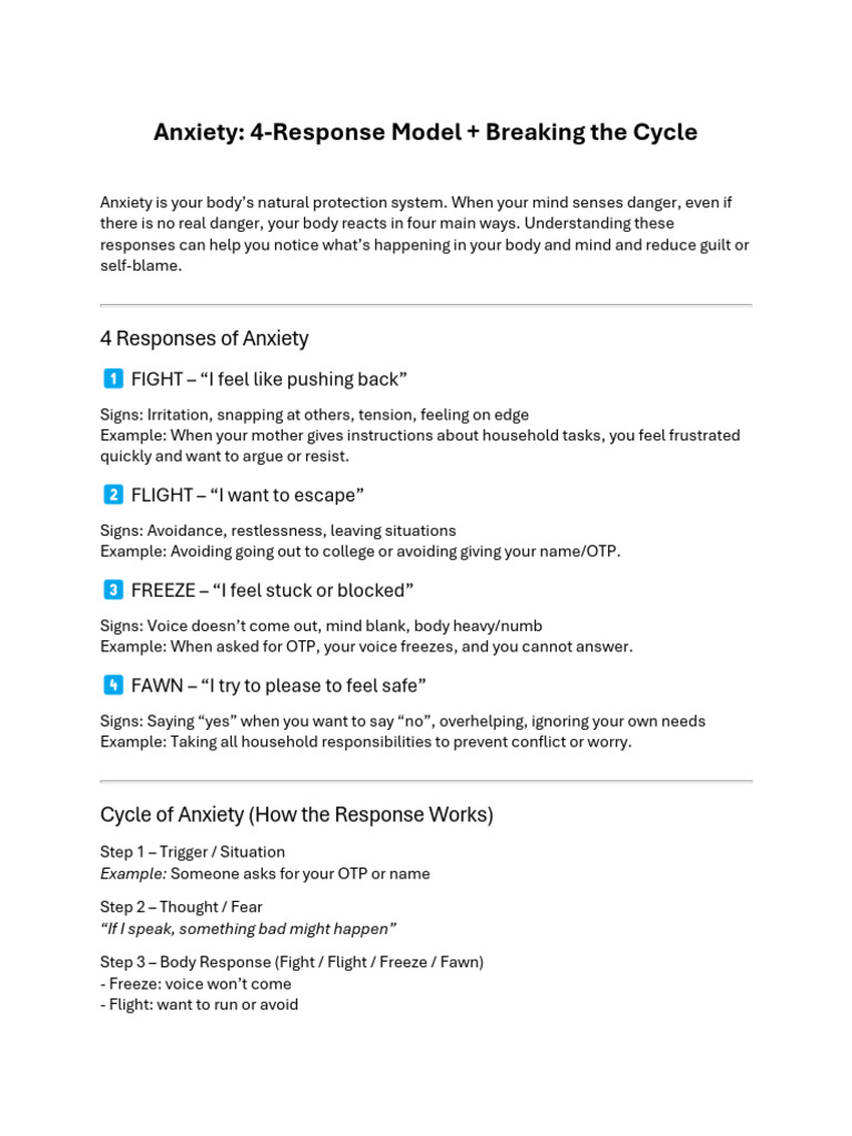 Anxiety 4response Handout | PDF | Anxiety | Abnormal Psychology