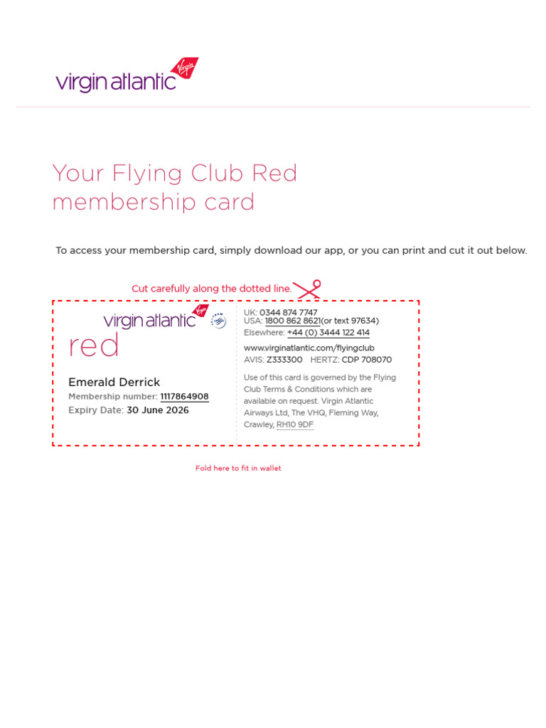 Membership Card - Virgin Atlantic | PDF