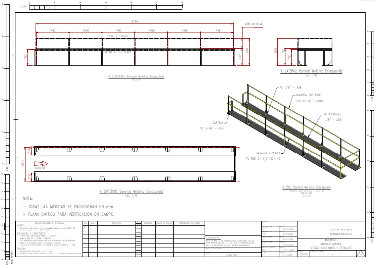 Plano Baranda Metalica | PDF | Materiales | Ingeniería mecánica