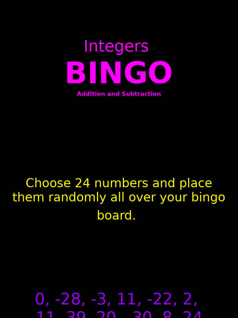 Integers Bingo - Addition and Subtraction | PDF