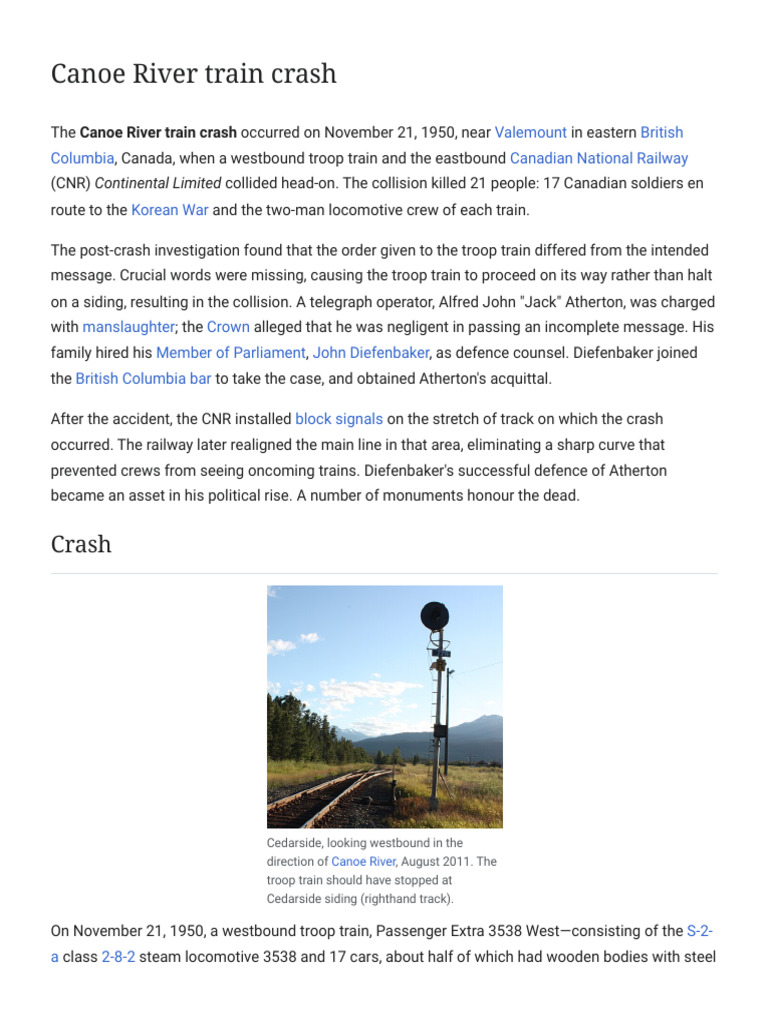 Canoe River Train Crash Overview | PDF | Rail Transport