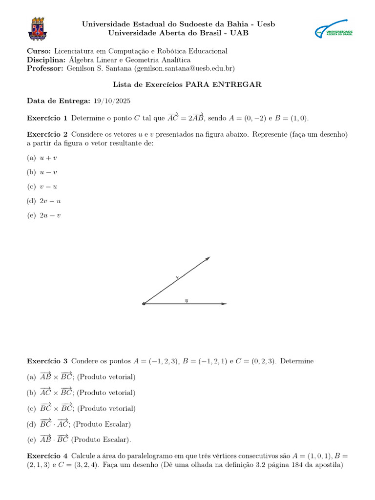 Exercícios de Álgebra Linear e Geometria | PDF