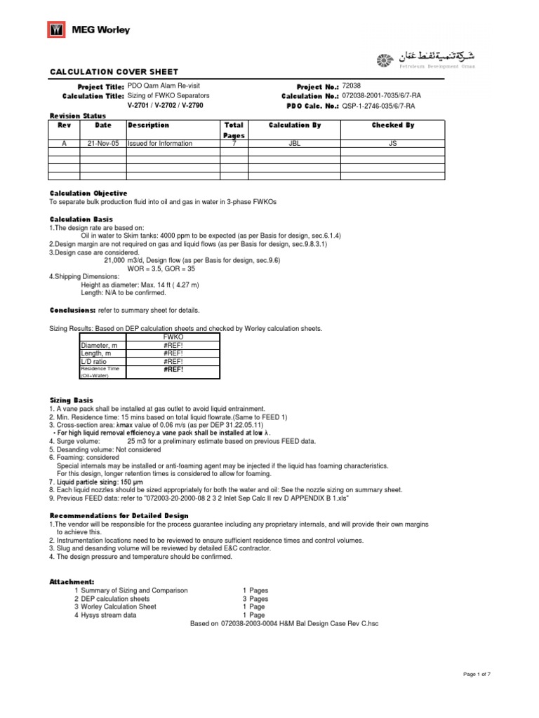 FWKO Separator Sizing Guide | PDF | Gases | Soft Matter