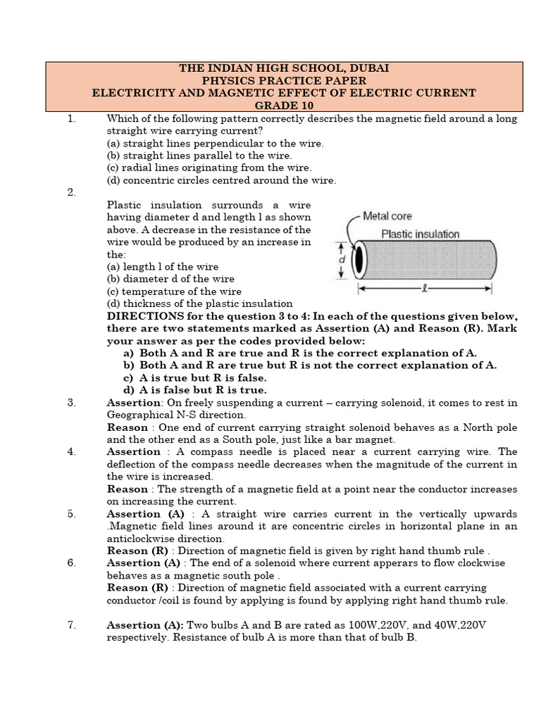 Grade 10 Physics: Electricity & Magnetism Practice | PDF | Magnetic ...