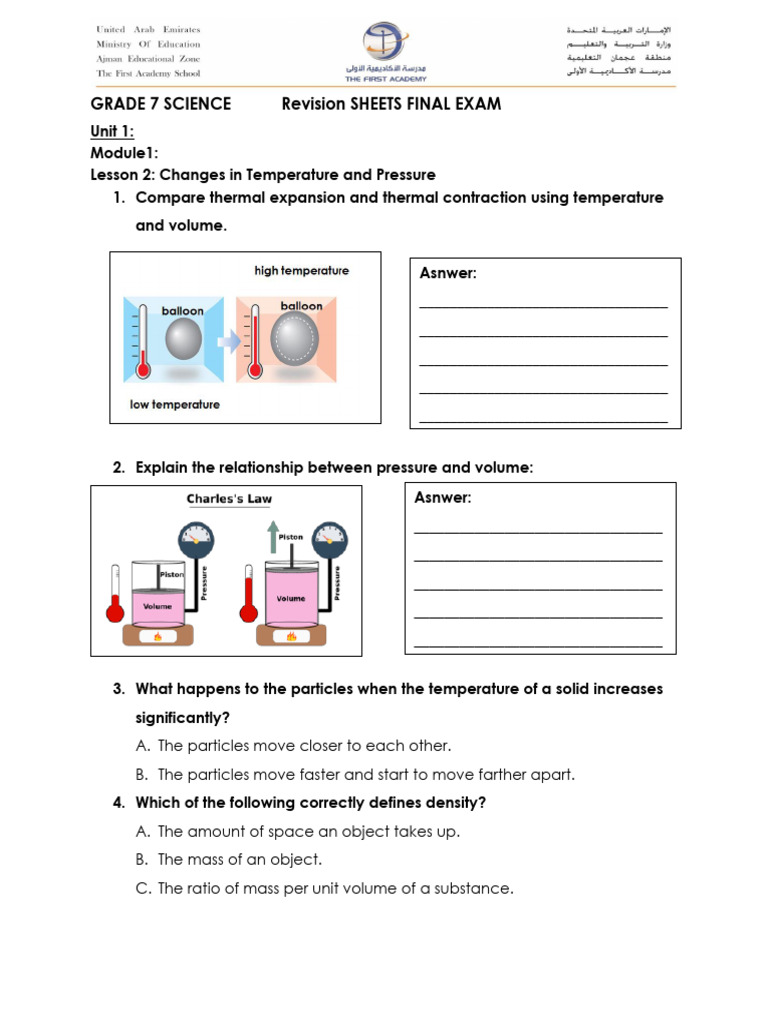 Grade 7 Science Exam Revision Guide | PDF | Density | Mass