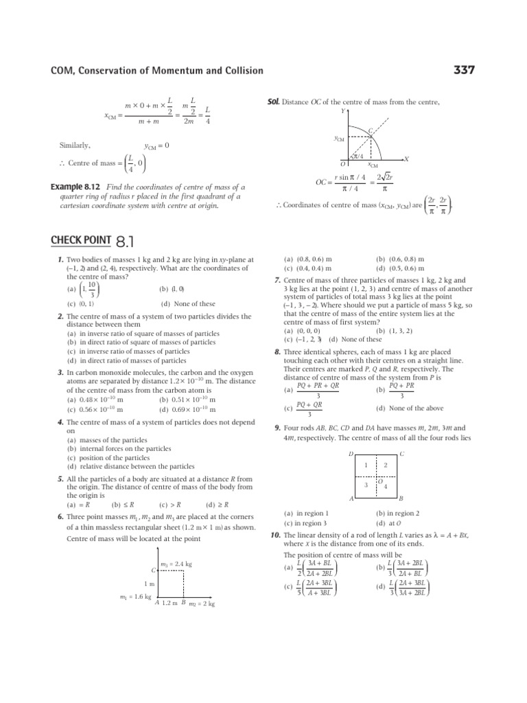 Centre of Mass Calculations and Examples | PDF | Mass | Center Of Mass
