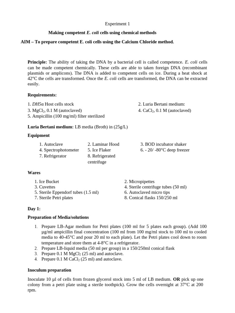 Competent E. coli Cell Preparation Guide | PDF | Molecular Cloning ...