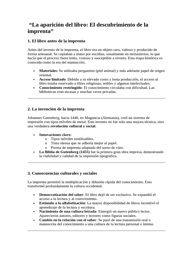 La Aparición Del Libro RESUMEN | PDF | Imprenta | Libros