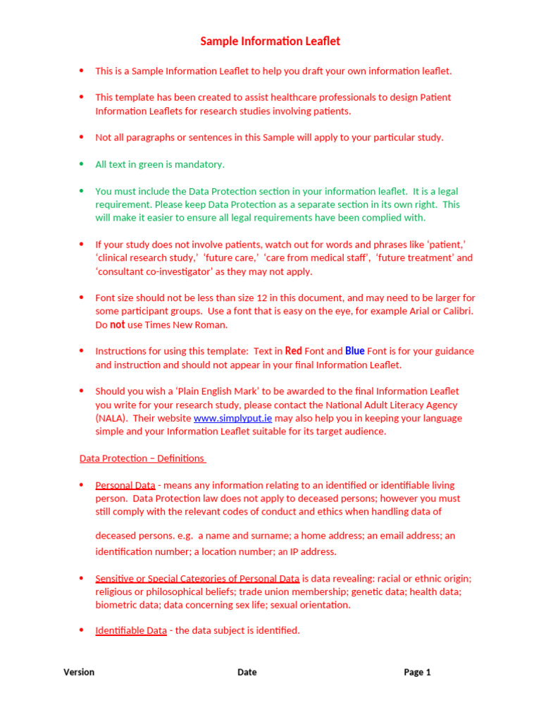 Patient Information Leaflet Template | PDF | Medical Record | Consent