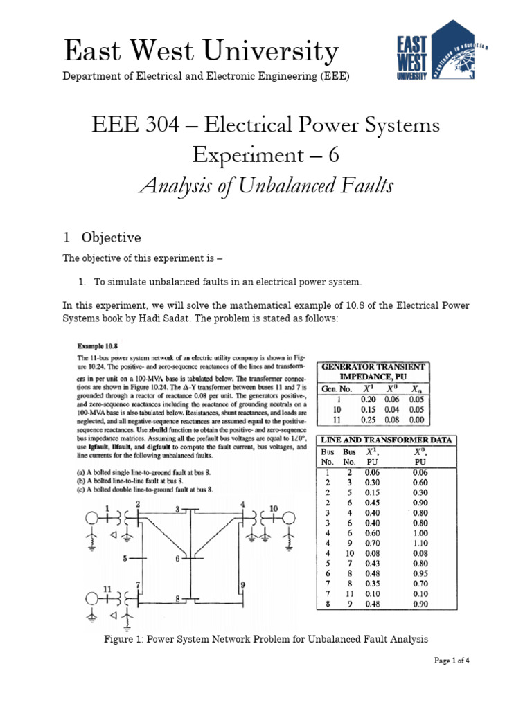 EEE 304 - Experiment 6 - Analysis of Unbalanced Faults (1) | PDF | Electrical Impedance ...