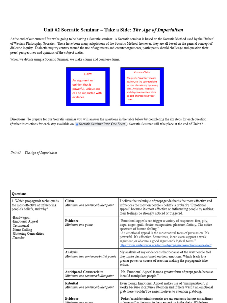 Socratic Seminar on Imperialism Debate | PDF | Psychology ...