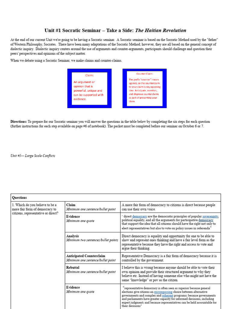 Haitian Revolution Socratic Seminar Guide | PDF