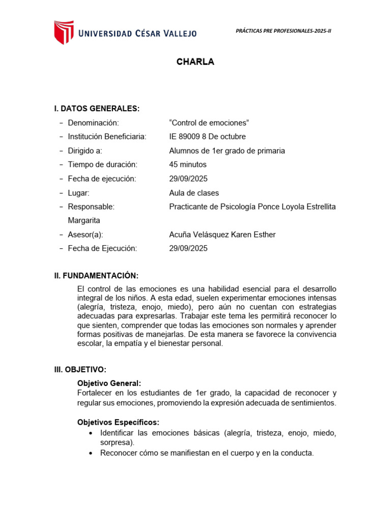 PDF Charla 2 Control de Emociones 1er Grdo | PDF | Las emociones | Autorregulación emocional