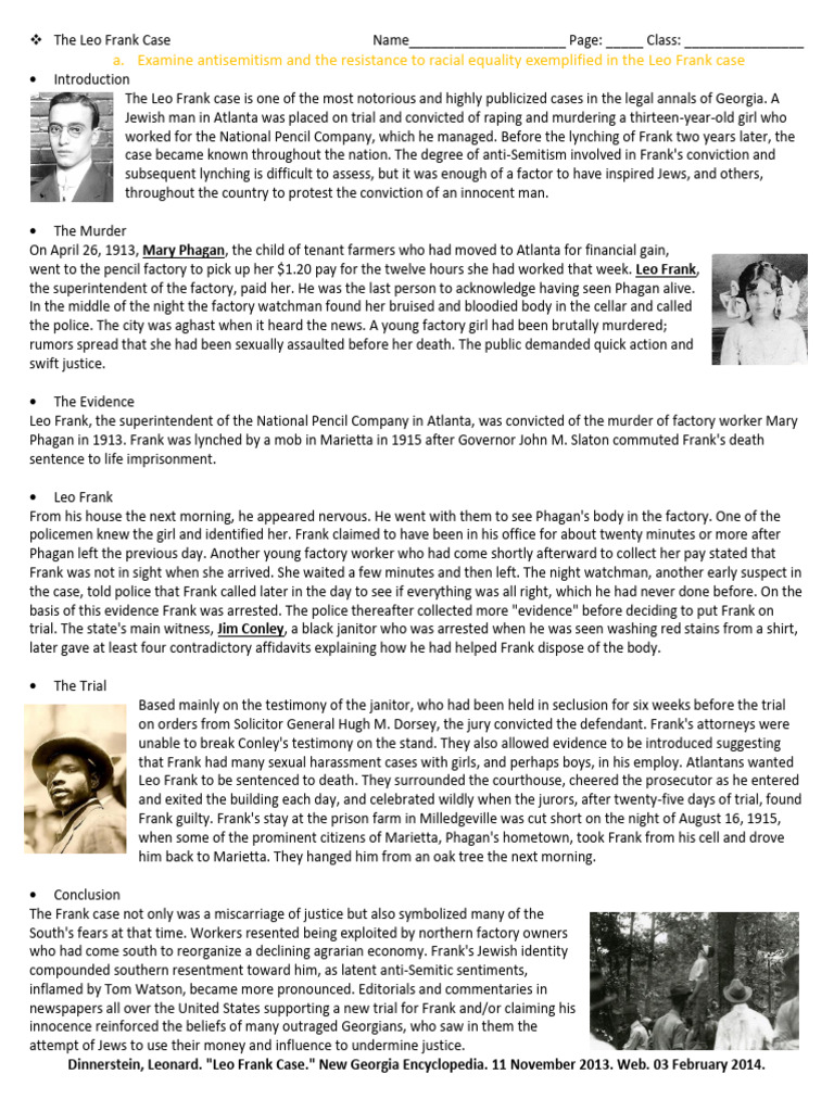 The Leo Frank Case Video Analysis-Reading | PDF | Justice | Crime ...