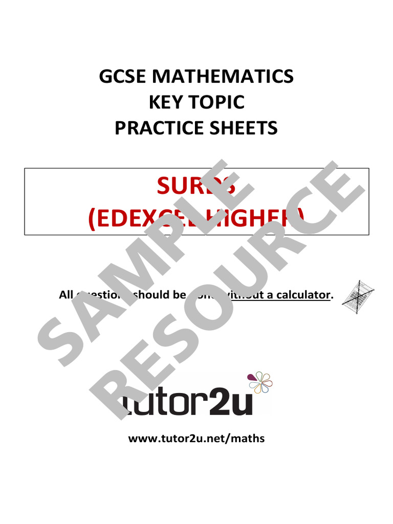 Topic Practice Sheets Surds Edexcel Sample | PDF | Elementary ...