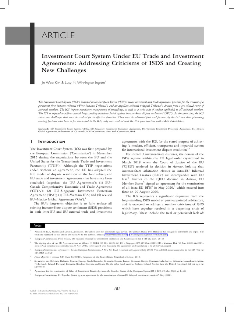 EU Investment Court System Explained | PDF | Arbitration | Dispute ...