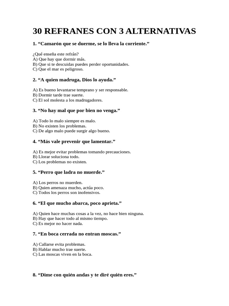 30 Refranes y sus Enseñanzas | PDF