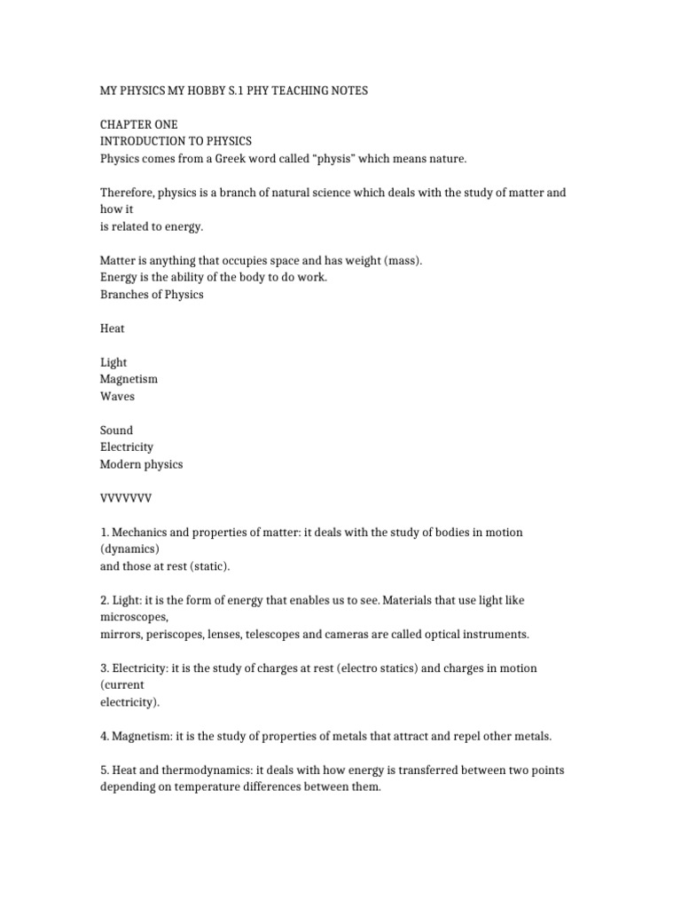 Introduction to Physics Teaching Notes | PDF