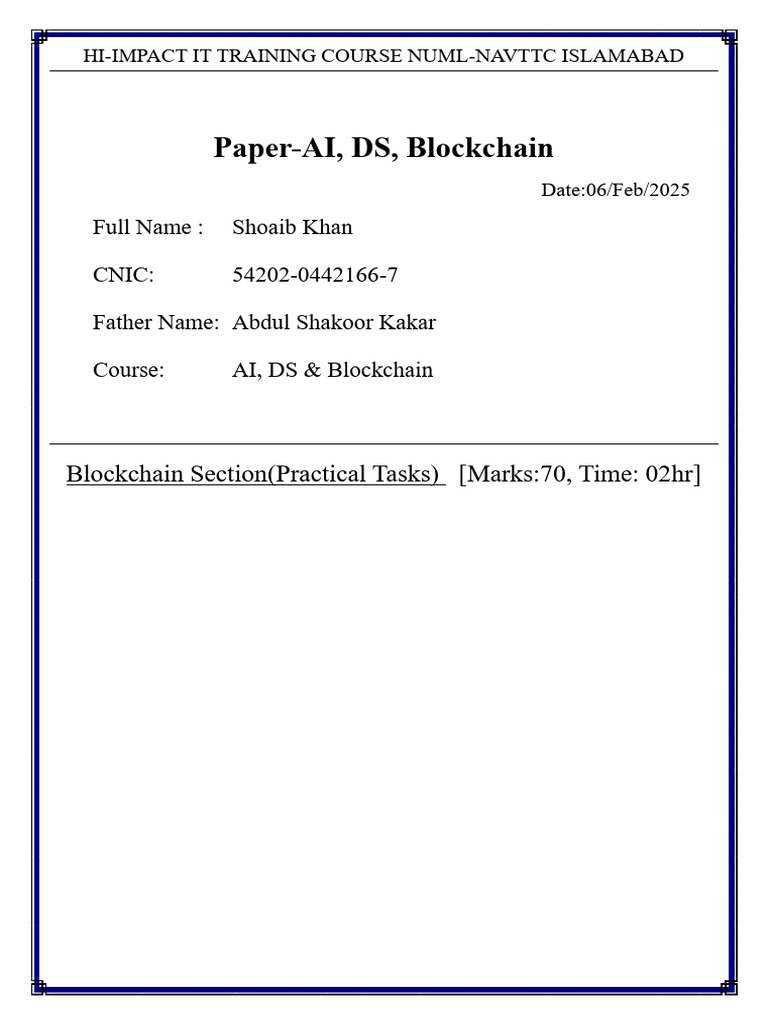 Shoaib Khan (Blockchain Section Practical) | PDF | Auction | Computer ...