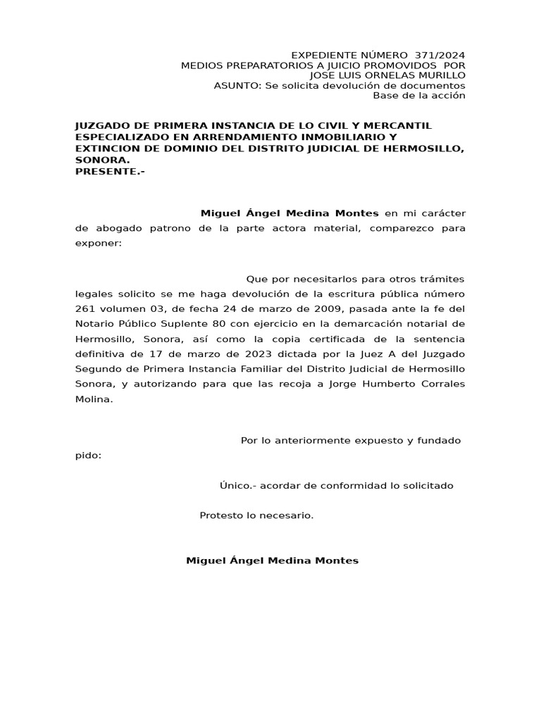 Asunto 371 Se Solicita Devolucion de Documentos | PDF