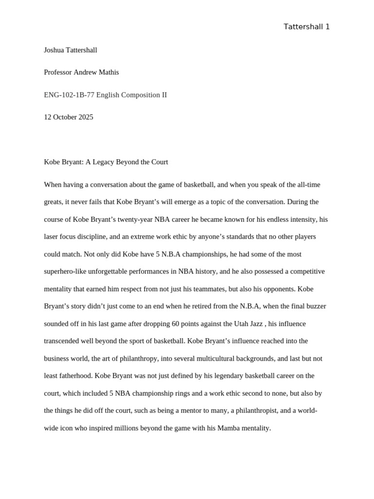Final Draft ENG Comp II Essay MLA Format | PDF | Kobe Bryant