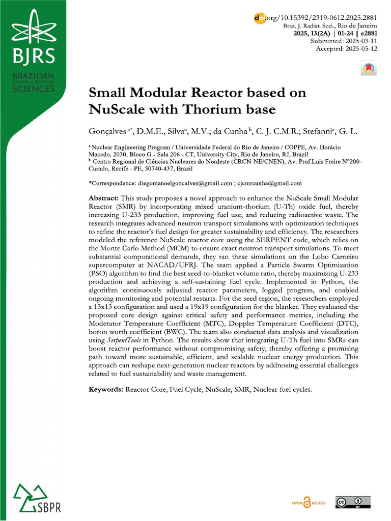 Small Modular Reactor Based On NuScale With Thorium Base | PDF