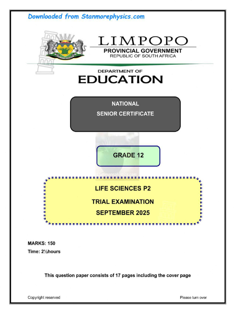 LP Life Sciences Grade 12 September 2025 P2 and Memo | PDF