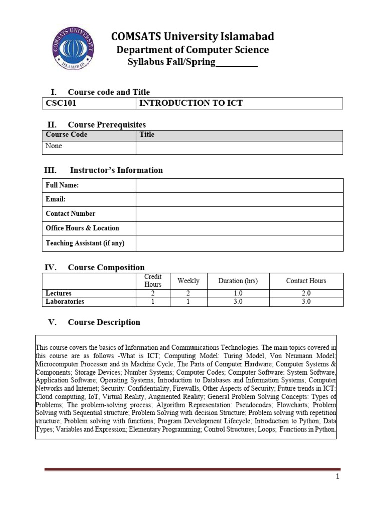 Introduction to ICT Course Syllabus | PDF | Computer Network | Control Flow
