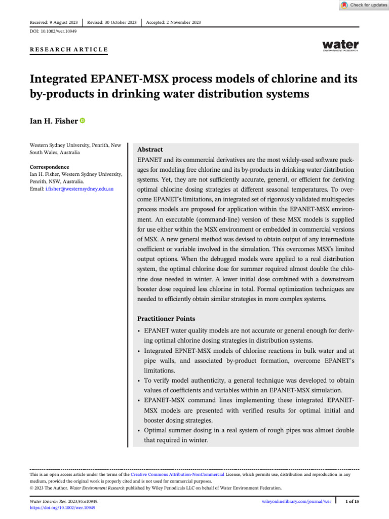 Water Environment Research 2023 Fisher Integrated EPANET MSX Process ...