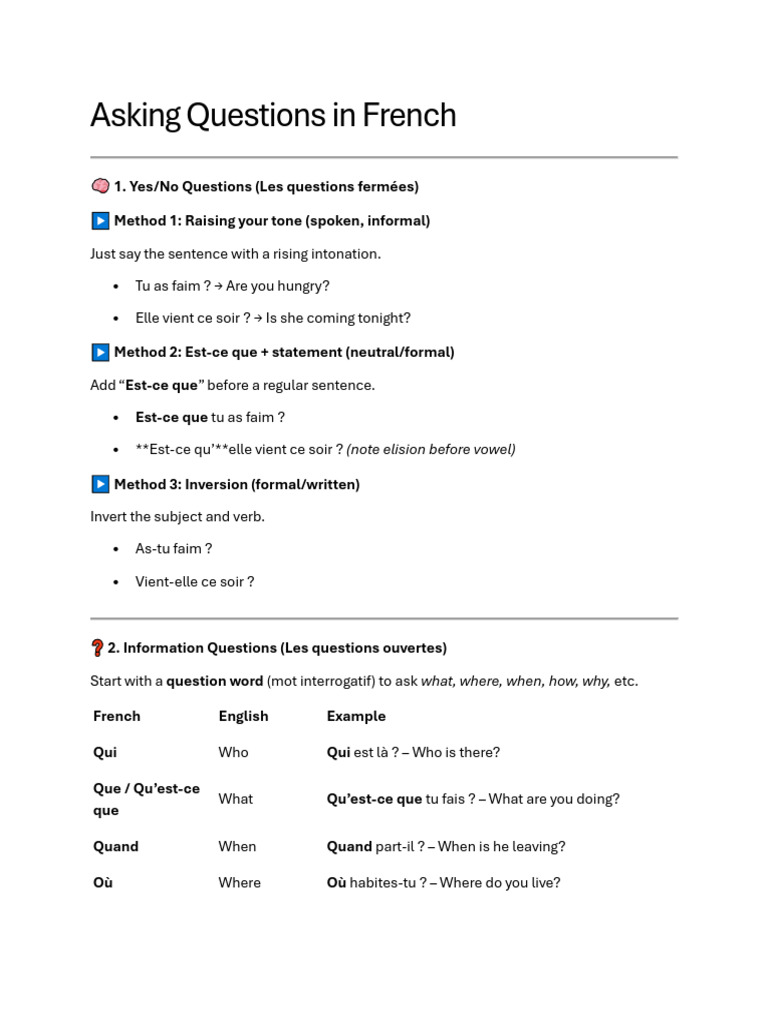 How to Ask Questions in French | PDF | Question | Linguistic Morphology