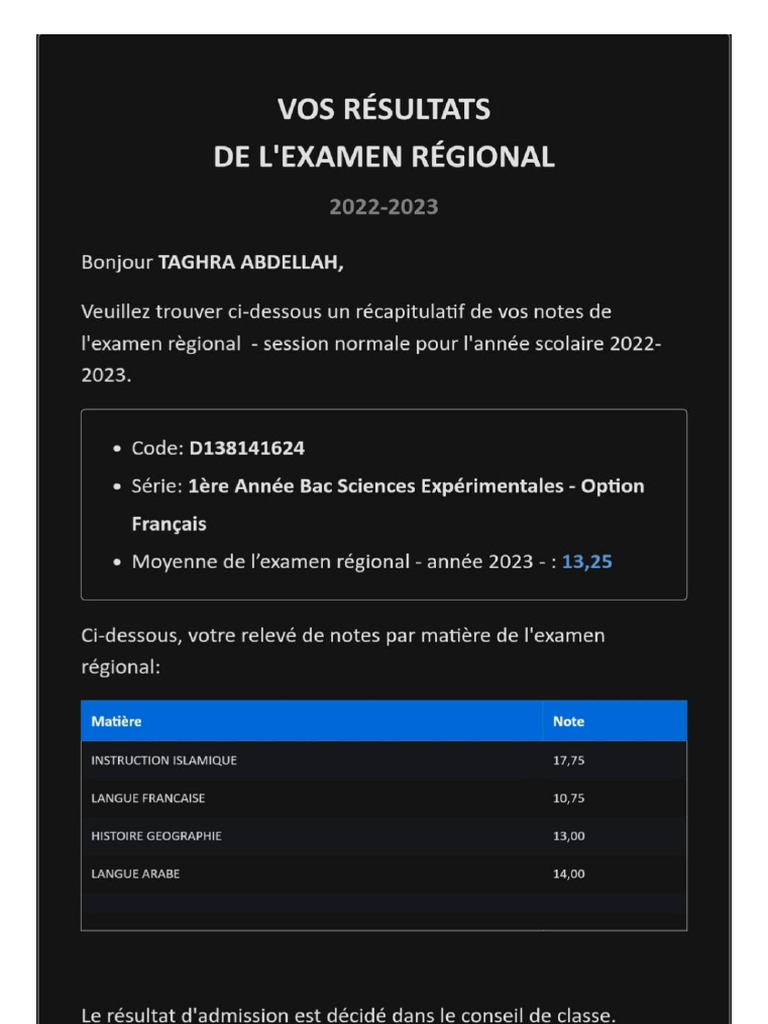 Resultat Examen Regional | PDF