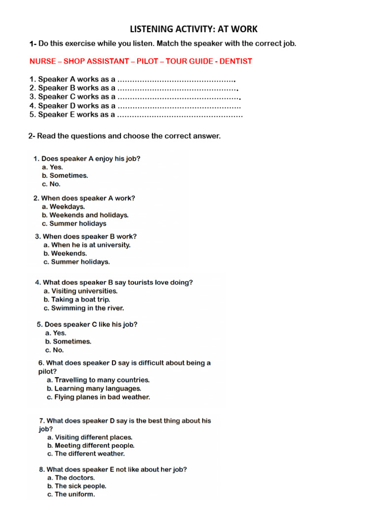 Listening Activity - at Work | PDF