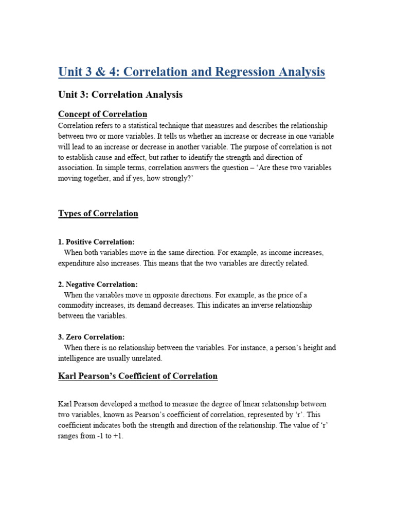 Unit 3 4 Correlation and Regression Analysis Notes | PDF | Spearman's ...