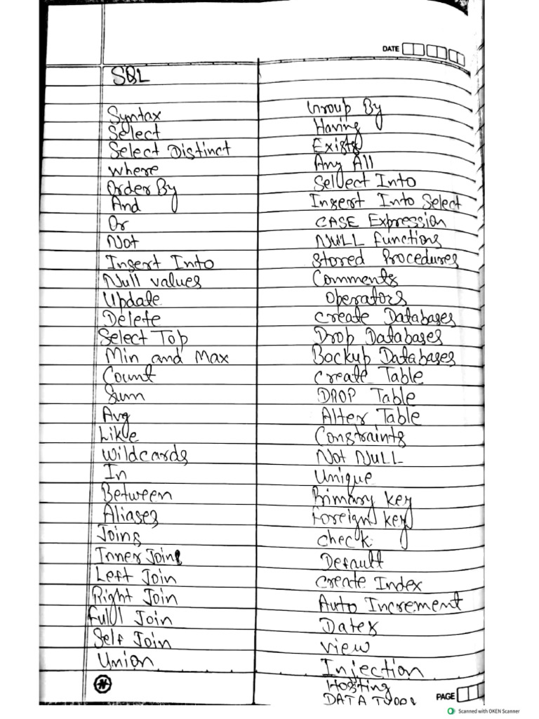 SQL Handwritten Notes PDF | PDF