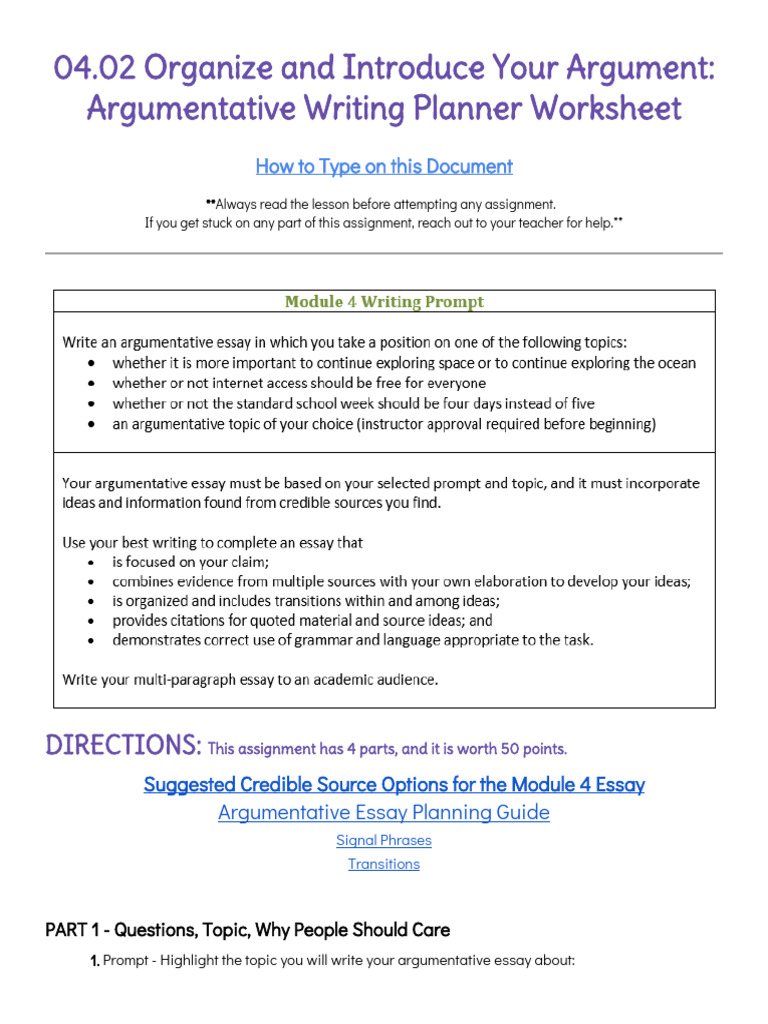 Argumentative Essay Planning Worksheet | PDF | Essays