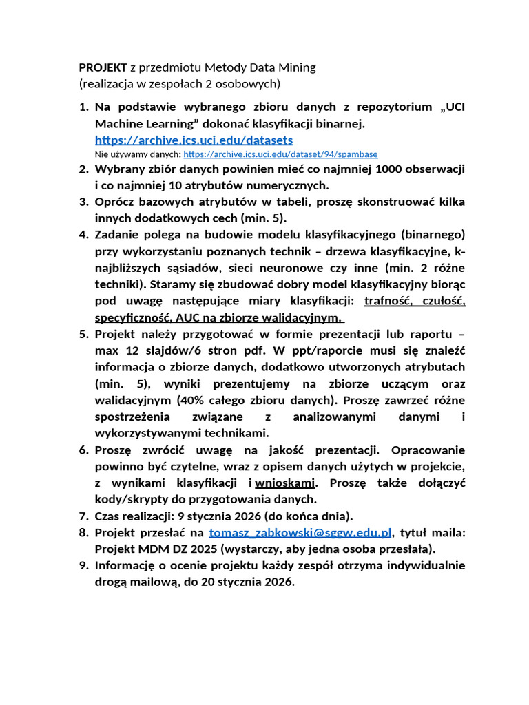 Projekt MDM 2025 | PDF